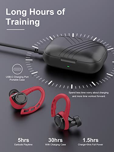 Wireless Earbud, Bluetooth Headphones 5.1 Sport Unique Earhooks, Wireless Earphones in Ear Noise Cancelling Mic Stereo Bass, 35H Playtime IP7 Waterproof Headset for Workout Running Gym Android iOS