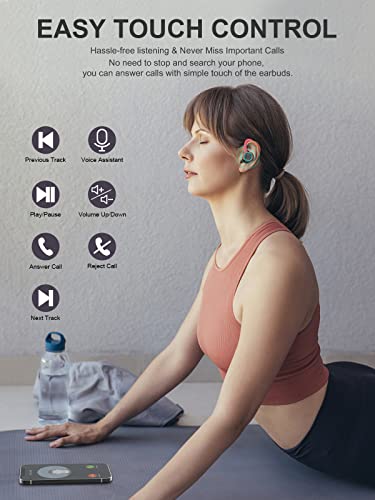 Wireless Earbud, Bluetooth Headphones 5.1 Sport Unique Earhooks, Wireless Earphones in Ear Noise Cancelling Mic Stereo Bass, 35H Playtime IP7 Waterproof Headset for Workout Running Gym Android iOS