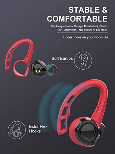 Wireless Earbud, Bluetooth Headphones 5.1 Sport Unique Earhooks, Wireless Earphones in Ear Noise Cancelling Mic Stereo Bass, 35H Playtime IP7 Waterproof Headset for Workout Running Gym Android iOS