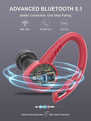 Wireless Earbud, Bluetooth Headphones 5.1 Sport Unique Earhooks, Wireless Earphones in Ear Noise Cancelling Mic Stereo Bass, 35H Playtime IP7 Waterproof Headset for Workout Running Gym Android iOS