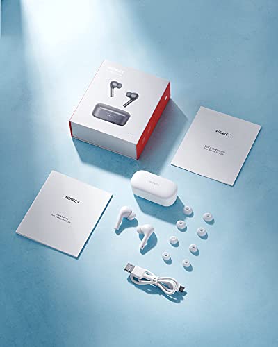 Wireless Earbuds, WENKEYTWS Bluetooth 5.1 Headphones with Wireless Charging Case, Noise Canceling Mics, 30H Playtime, IPX6 Water Resistance, Hi-Fi Stereo Earphones for iPhone and Android(White)