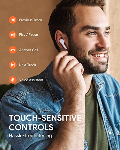 Wireless Earbuds, WENKEYTWS Bluetooth 5.1 Headphones with Wireless Charging Case, Noise Canceling Mics, 30H Playtime, IPX6 Water Resistance, Hi-Fi Stereo Earphones for iPhone and Android(White)