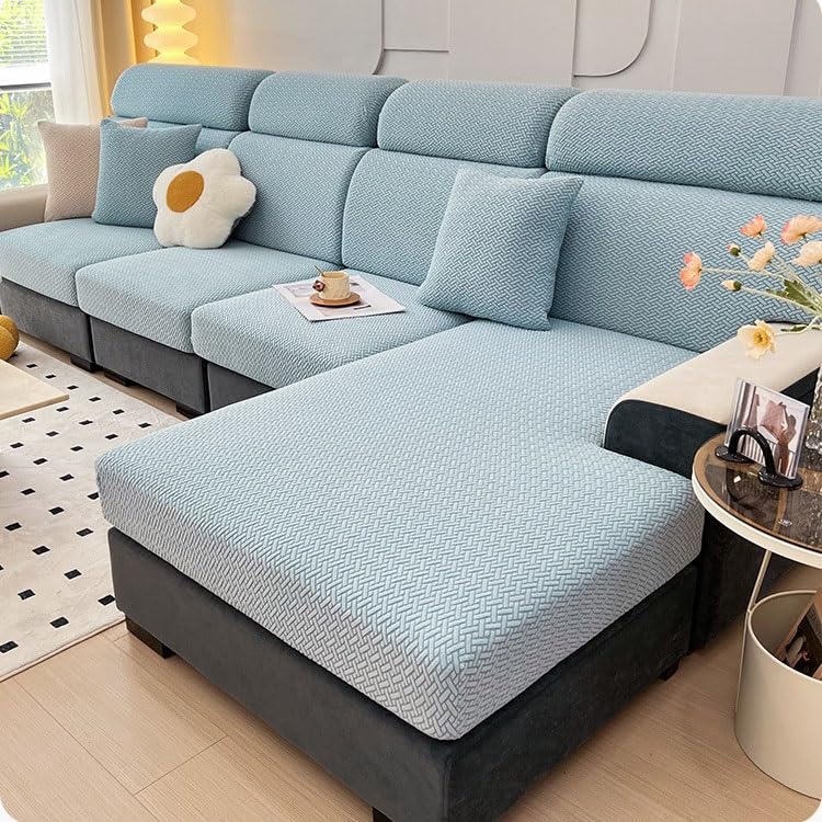 GRFIT Universal Sofa Cover Stretch for Sectional Slipcovers,1 2 3 Seat Sofa Cover Anti Slip Furniture Protector ,for L U -Shaped Sofa Chaise Longue (Color : Light Blue, Size : Loveseat(2pcs))