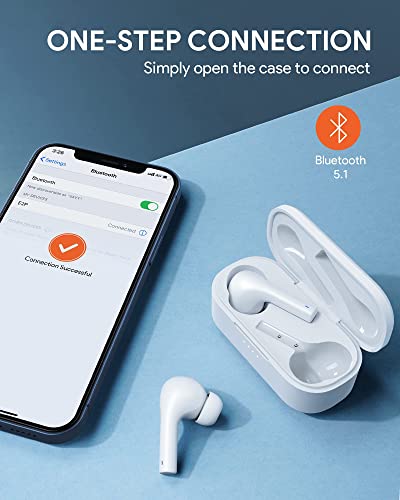 Wireless Earbuds, WENKEYTWS Bluetooth 5.1 Headphones with Wireless Charging Case, Noise Canceling Mics, 30H Playtime, IPX6 Water Resistance, Hi-Fi Stereo Earphones for iPhone and Android(White)
