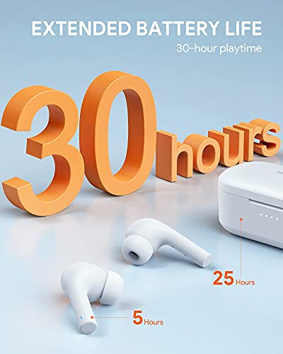 Wireless Earbuds, WENKEYTWS Bluetooth 5.1 Headphones with Wireless Charging Case, Noise Canceling Mics, 30H Playtime, IPX6 Water Resistance, Hi-Fi Stereo Earphones for iPhone and Android(White)