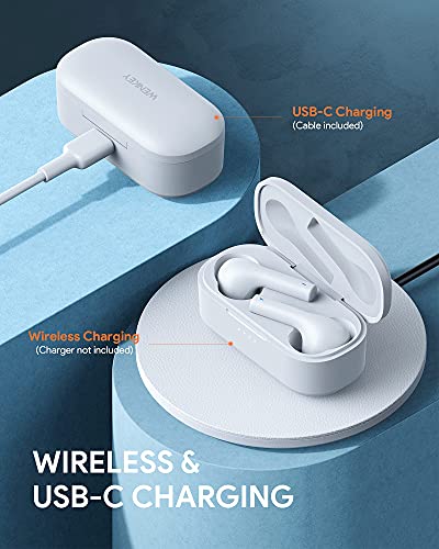 Wireless Earbuds, WENKEYTWS Bluetooth 5.1 Headphones with Wireless Charging Case, Noise Canceling Mics, 30H Playtime, IPX6 Water Resistance, Hi-Fi Stereo Earphones for iPhone and Android(White)