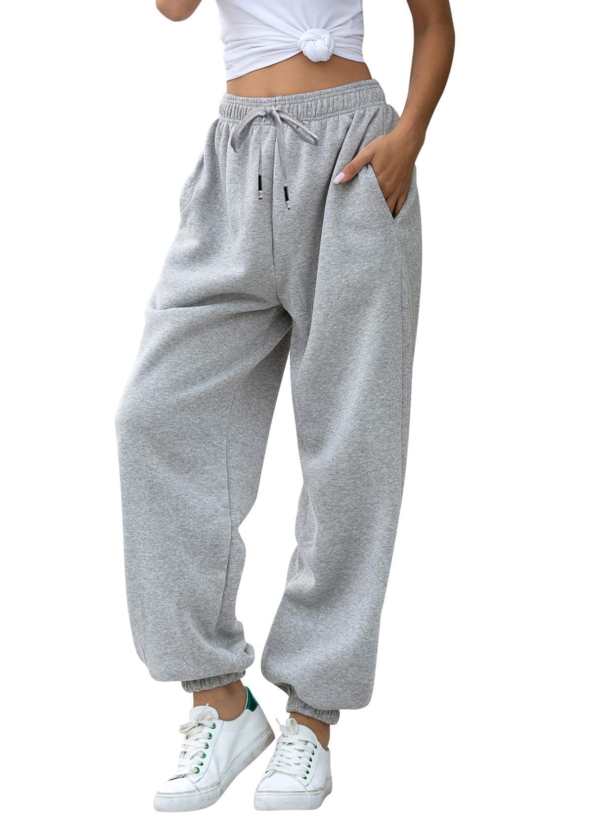 Grey Sweatpants for Women Cinch Bottom College Sweatpants Outfits Drawstring Active High Waisted Sporty Gym Athletic Fit Jogger Baggy Lounge Pants with Pockets Gray S
