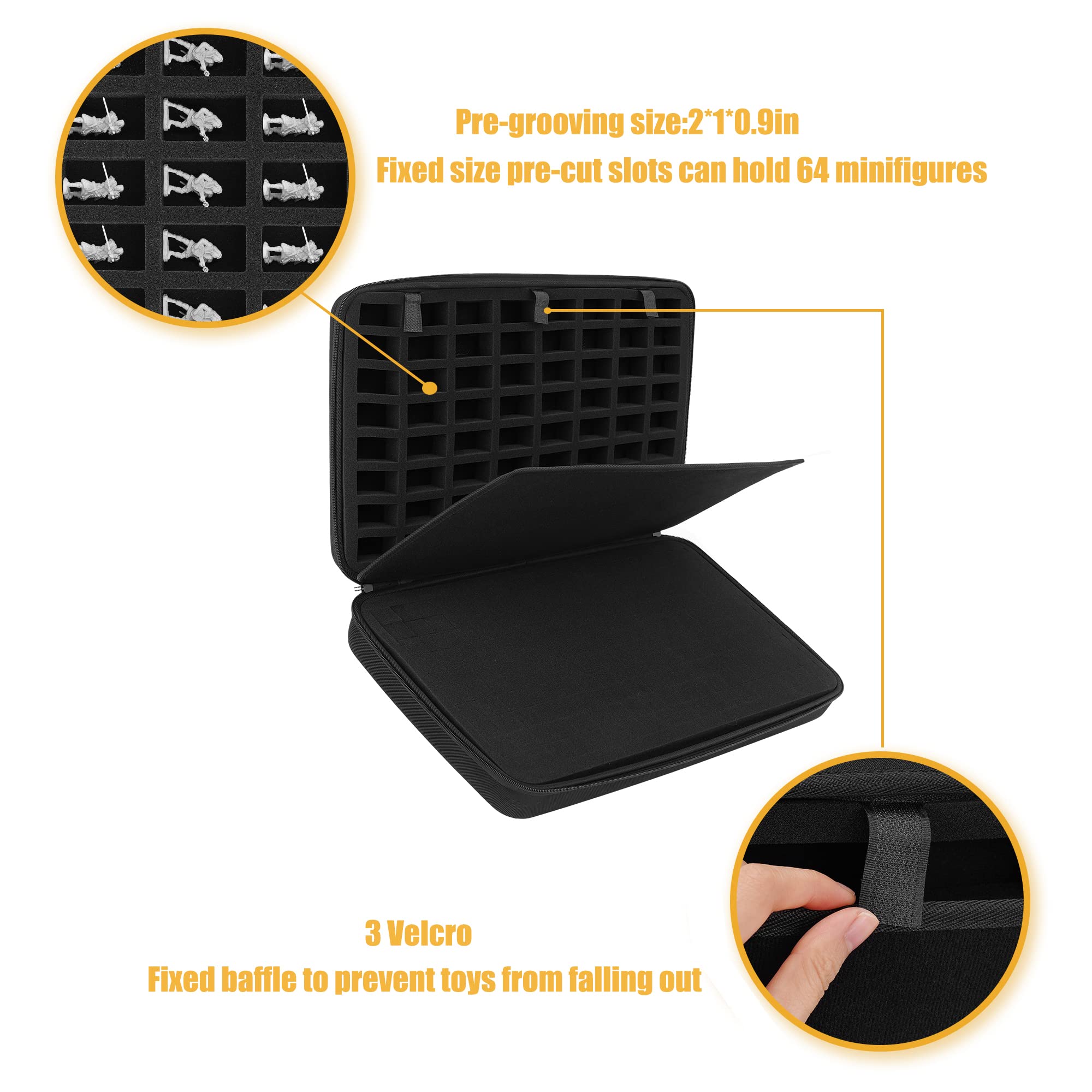 Brappo Miniature Storage Carrying Figure Case -Figurine Minature Carrying Case,Compatible with Warhammer 40k, Dungeons & Dragons and More.With 64 Slot Sponge and Pre-Cut Customizable Space Sponge.