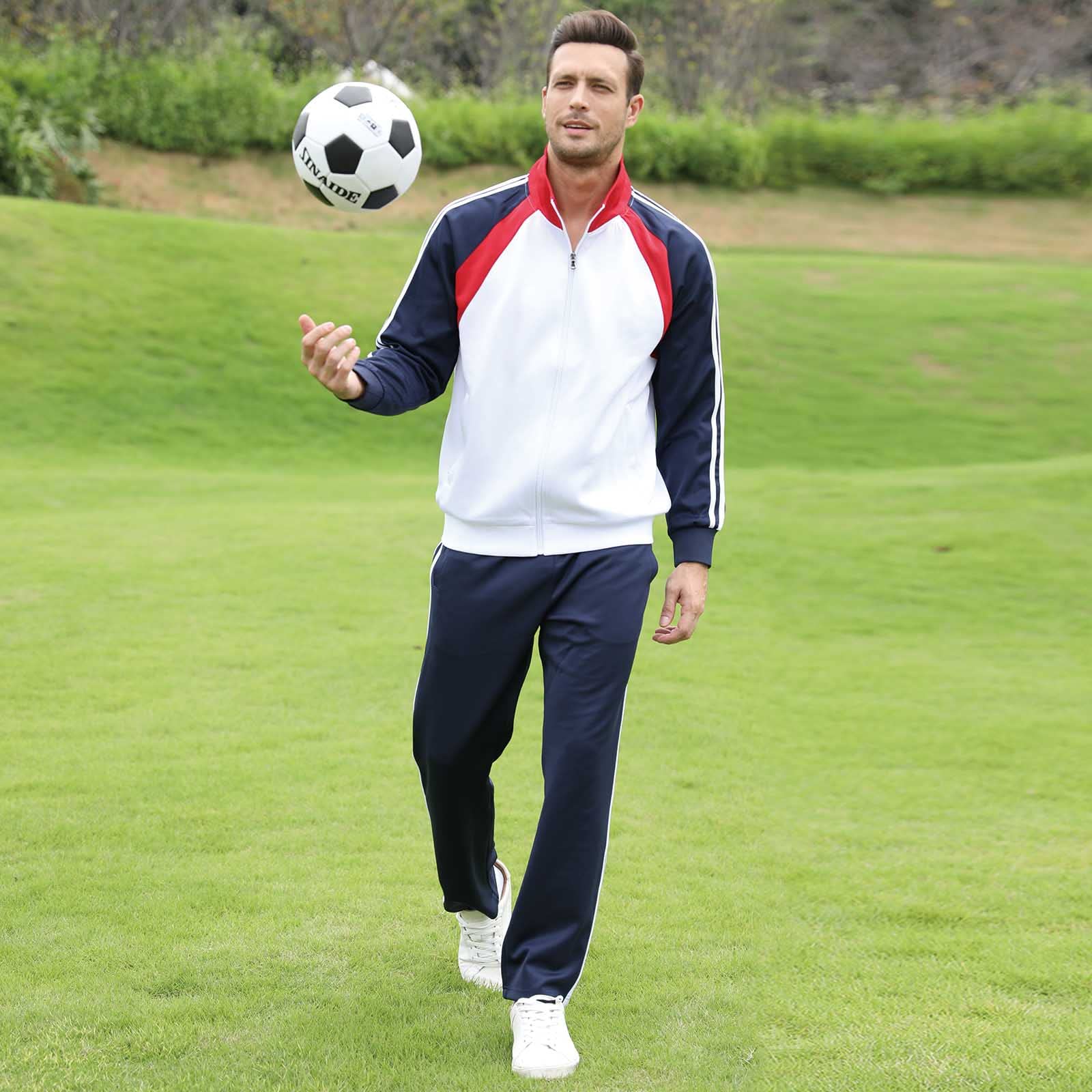 Sun Lorence Men's Athletic Running Tracksuit Set Casual Full Zip Jogging Sweat Suit White S