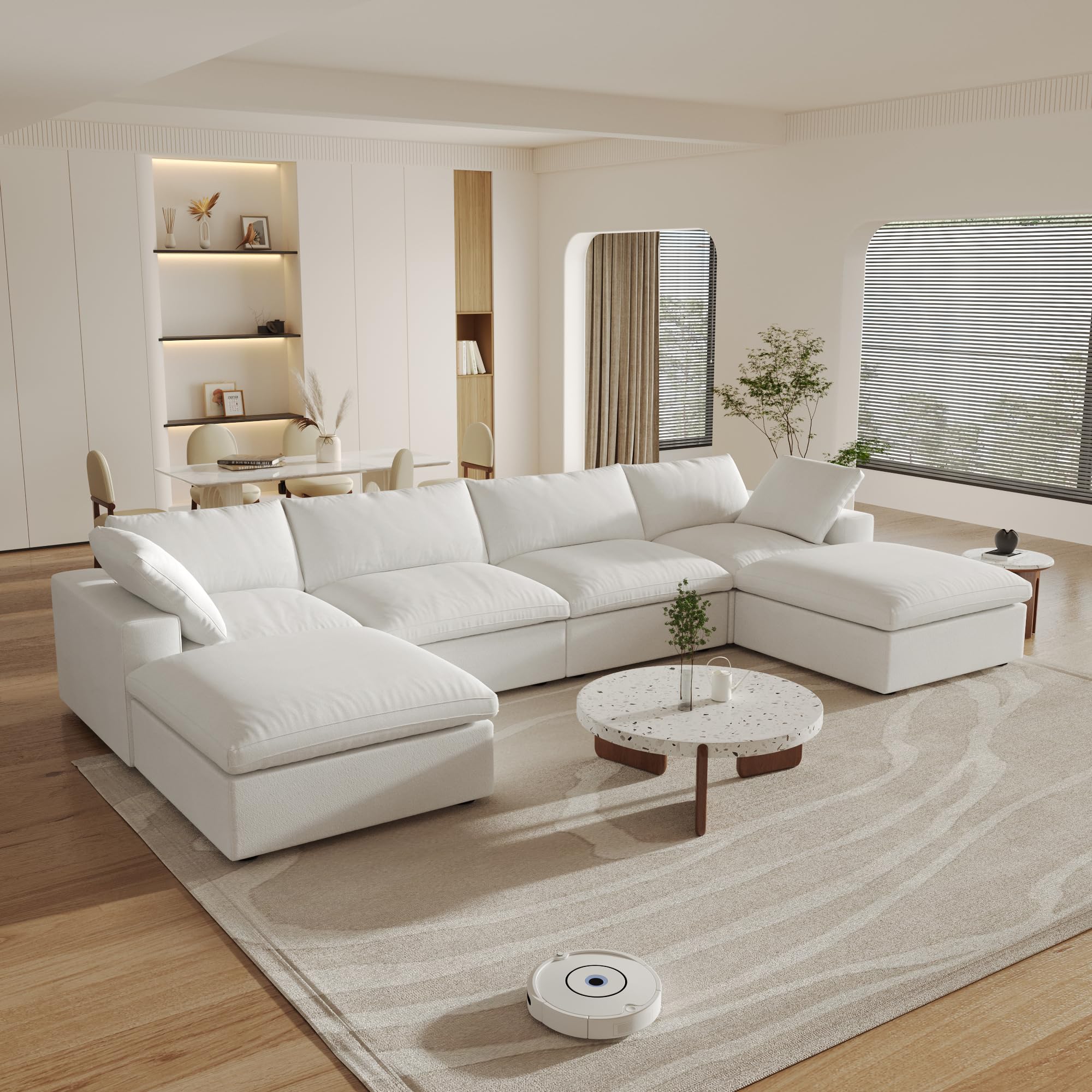 WJShome Cloud Modular Sectional Sofa with 2 Storage Ottomans,160.6" U Shaped Sofa Couch,Minimalist Wide Deep Seat Convertible CouchesSofa Covers Washable&Replaceable,White
