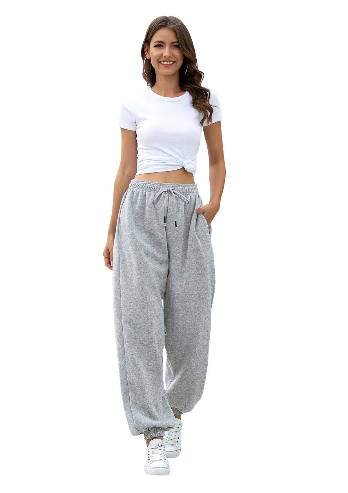 Grey Sweatpants for Women Cinch Bottom College Sweatpants Outfits Drawstring Active High Waisted Sporty Gym Athletic Fit Jogger Baggy Lounge Pants with Pockets Gray S
