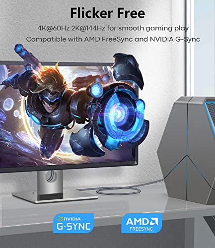 TECHTOBOX DisplayPort to HDMI Cable Adapter 6.6FT [4K@60Hz,2K@144Hz,2K@120Hz] [Nylon Braided,High Speed] Uni-Directional DP 1.2 to HDMI 2.0 Cord Compatible with HP,Lenovo,Dell,AMD,NVIDIA and More