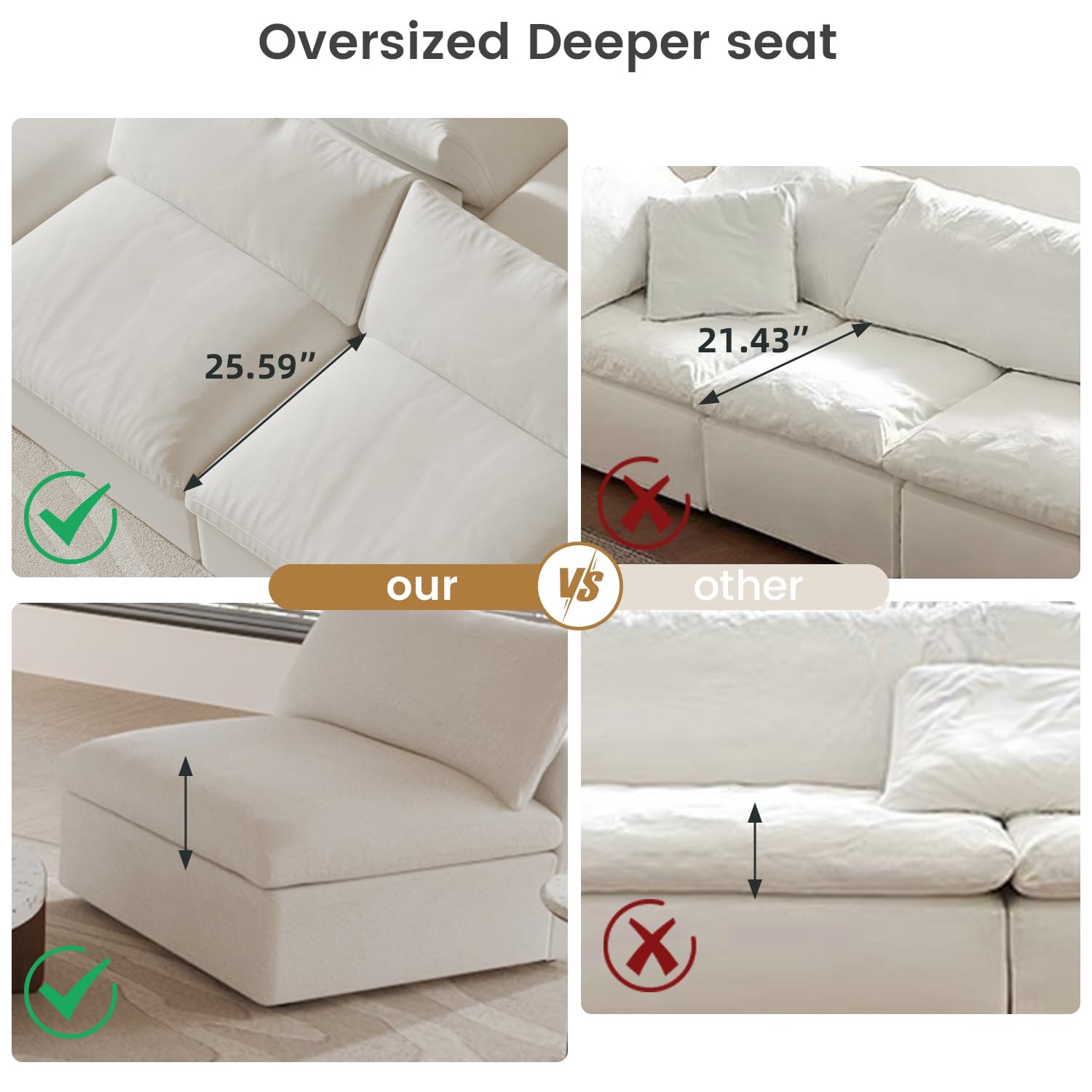 WJShome Cloud Modular Sectional Sofa with 2 Storage Ottomans,160.6" U Shaped Sofa Couch,Minimalist Wide Deep Seat Convertible CouchesSofa Covers Washable&Replaceable,White