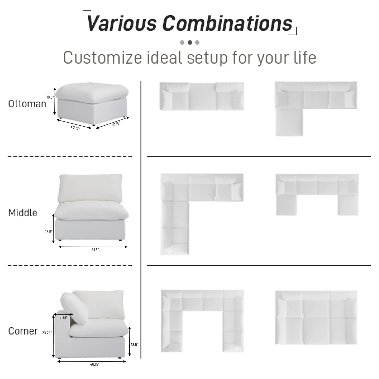 WJShome Cloud Modular Sectional Sofa with 2 Storage Ottomans,160.6" U Shaped Sofa Couch,Minimalist Wide Deep Seat Convertible CouchesSofa Covers Washable&Replaceable,White