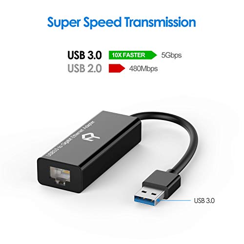 Rankie USB Network Adapter, USB 3.0 to RJ45 Gigabit Ethernet Internet Adapter (Black)