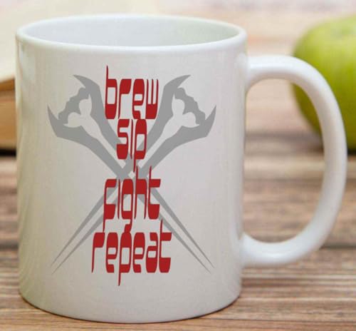 Gifts for Martial Arts Lovers, Great Father's Day Present - Fight Sweat for Coffee and Tea, Navy on 11 Oz White Ceramic Coffee Mug