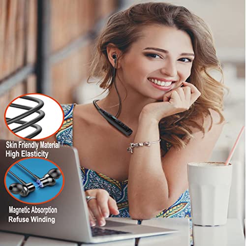 HORNORM Neckband Bluetooth Headphones with TF Card Slot 100 Hours Playtime Neck Bluetooth Earphones with Microphone Around The Neck Earbuds Magnetic Earphones Compatible with Cellphones,PC,Tablet