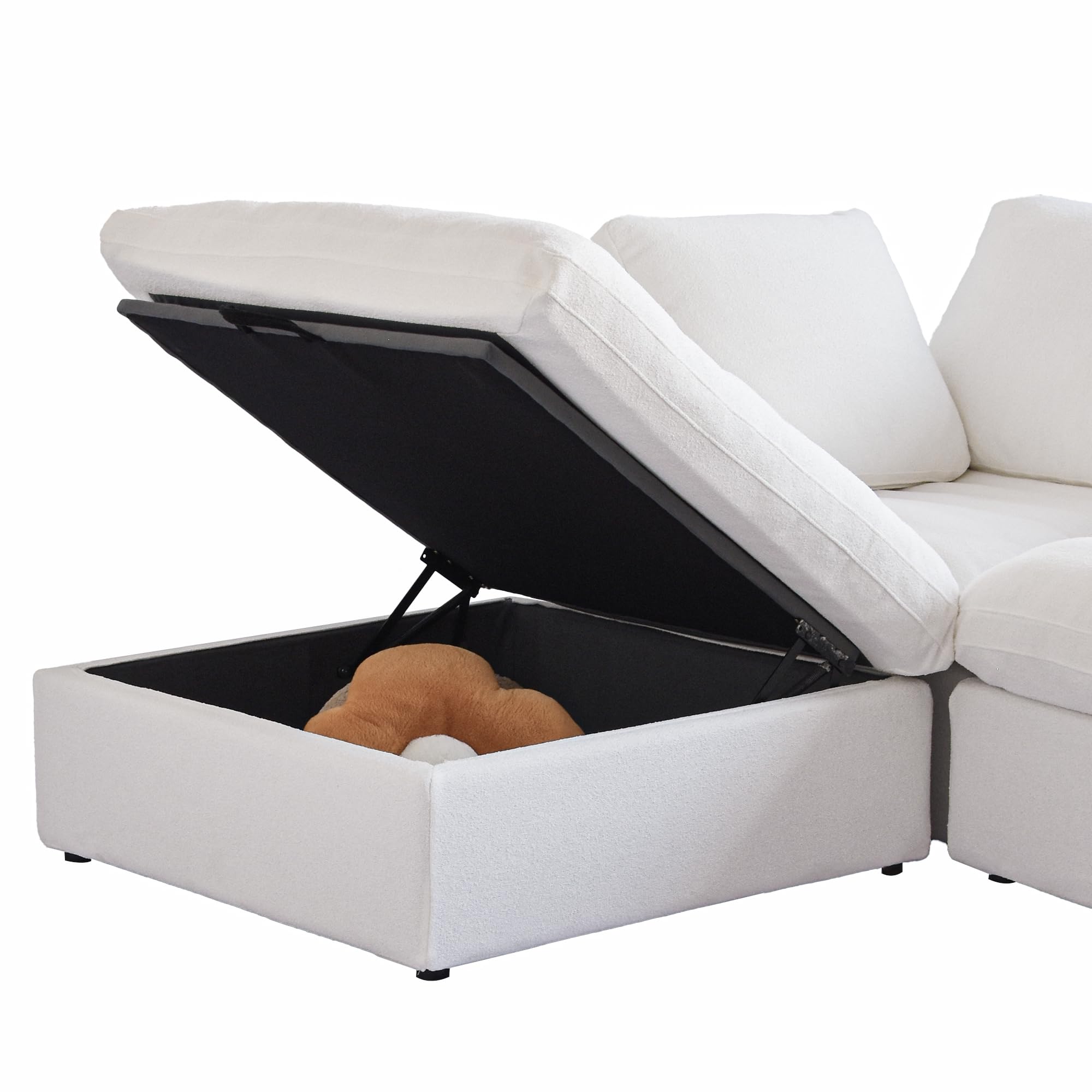 WJShome Cloud Modular Sectional Sofa with 2 Storage Ottomans,160.6" U Shaped Sofa Couch,Minimalist Wide Deep Seat Convertible CouchesSofa Covers Washable&Replaceable,White