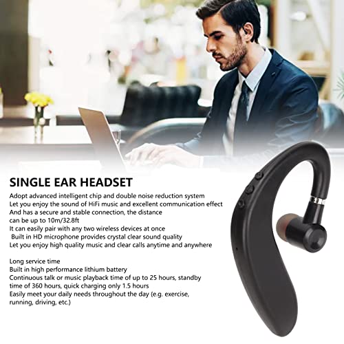 ASHATA Bluetooth 5.2 Headset,Hands Free Ear Hook Bluetooth Wireless Headphone,Waterproof Ultralight Ear Hook Headphone,Single Ear Business Earphone for Sport Driving Business Office
