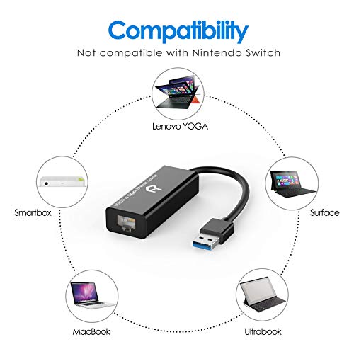 Rankie USB Network Adapter, USB 3.0 to RJ45 Gigabit Ethernet Internet Adapter (Black)
