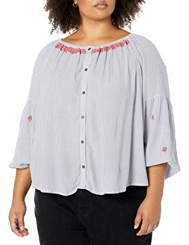 NIC+ZOE Women's Plus Size Scenic Stripes Shirt, Blue Multi, 2X