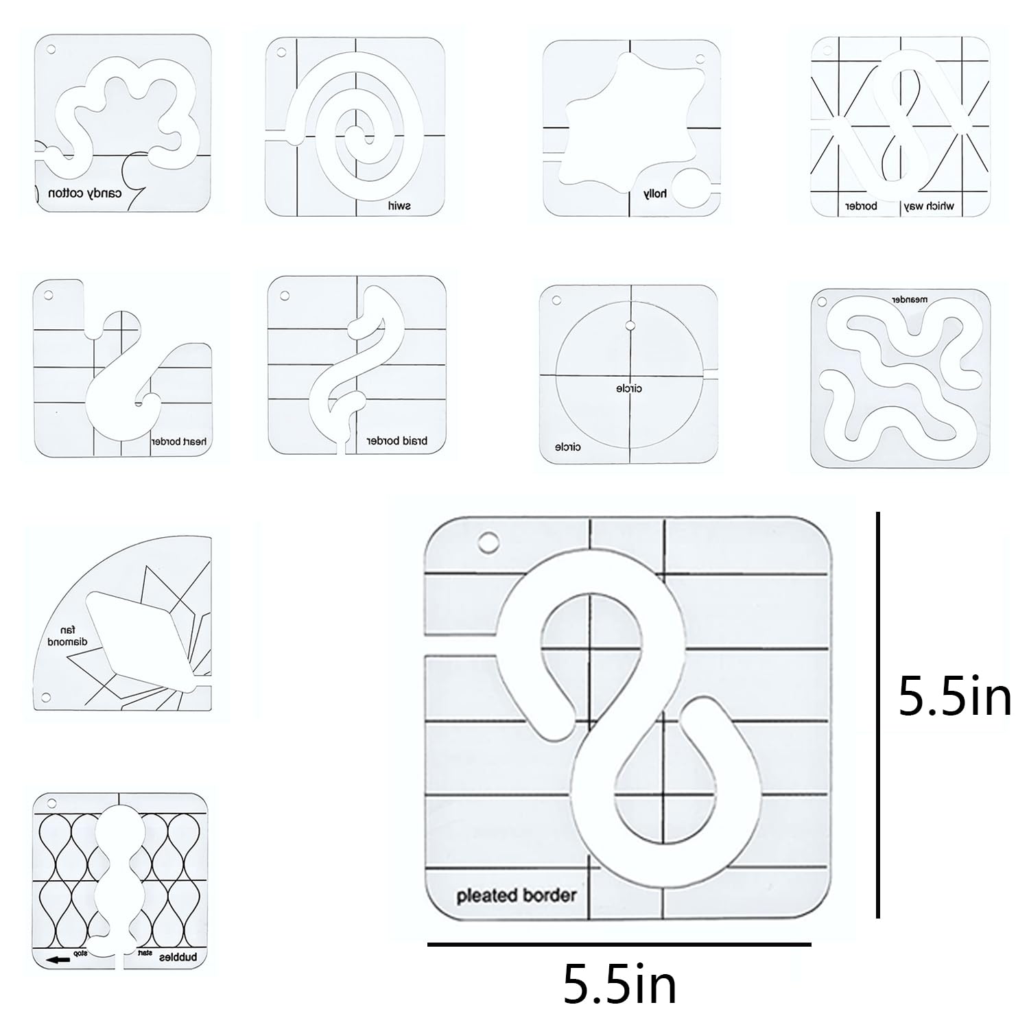 Quilting Templates ,11-Piece Set with Free Motion Quilting Rulers and Templates,Low Shank Machine Quilting Templates - Essential Quilting Supplies