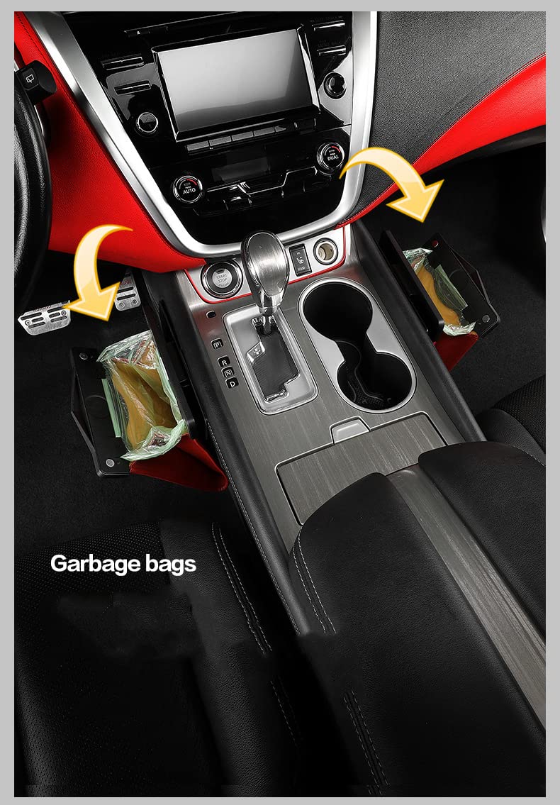 CREOMG Car Trash Bag, Superior PU Leather with LED Light and Magnet Closure Design, Bundle with Tissue Box and 30 Disposable Inner Garbage Bags, Waterproof Vehicle Rubbish Container Garbage Can
