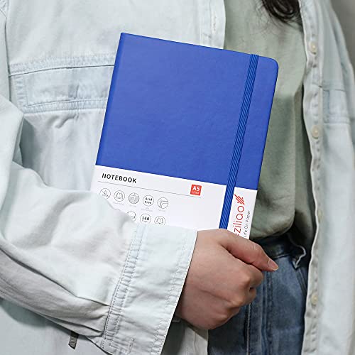 Deziliao Hardcover Notebook Journal 160 Pages, Lined Journal Notebooks for Work, 100Gsm Premium Thick Paper with Pocket, Medium 5.7"x8.4" (Blue, Ruled)
