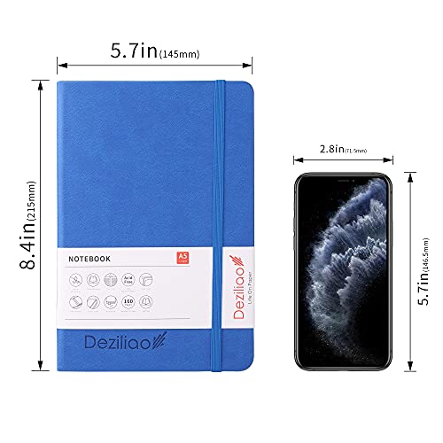 Deziliao Hardcover Notebook Journal 160 Pages, Lined Journal Notebooks for Work, 100Gsm Premium Thick Paper with Pocket, Medium 5.7"x8.4" (Blue, Ruled)