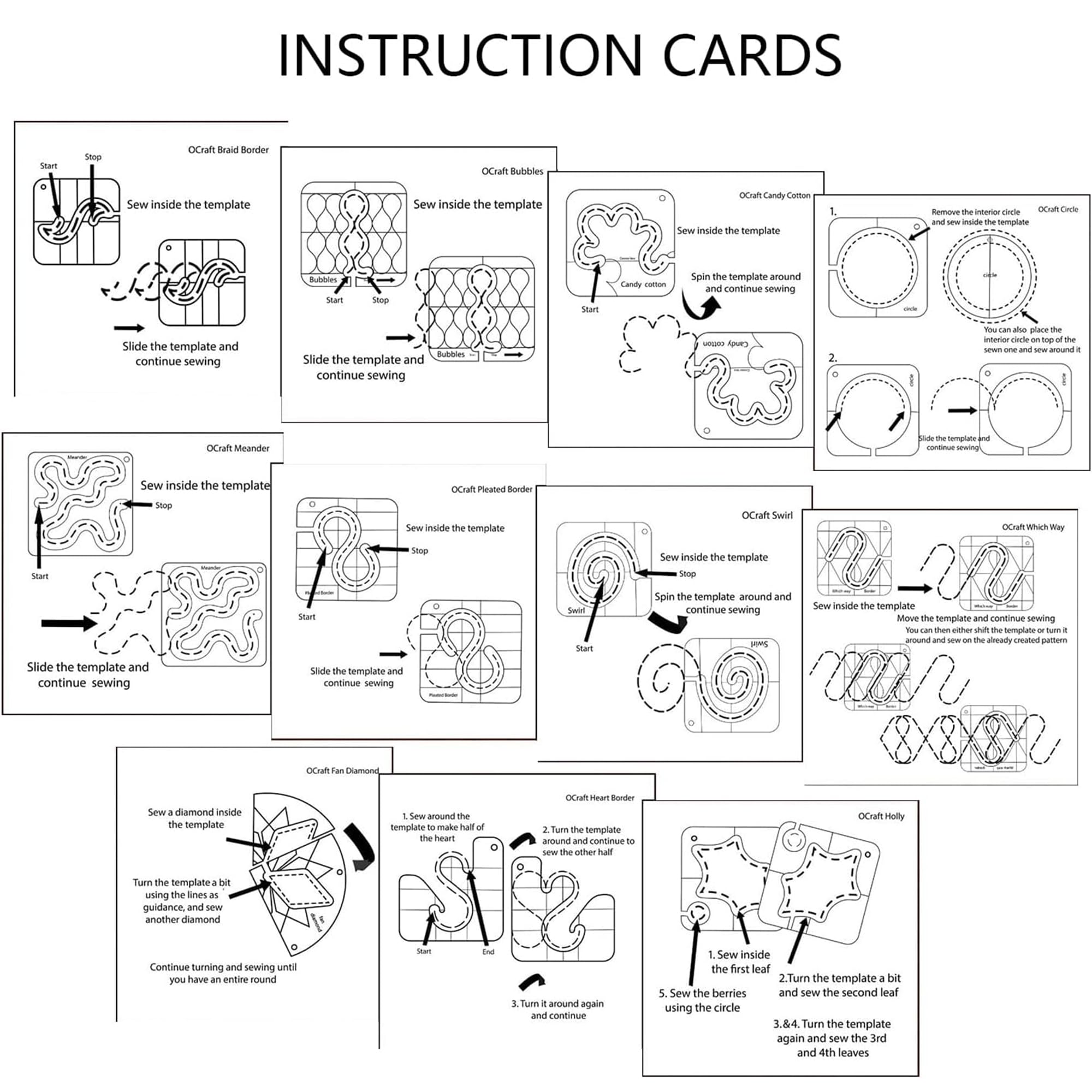 Quilting Templates ,11-Piece Set with Free Motion Quilting Rulers and Templates,Low Shank Machine Quilting Templates - Essential Quilting Supplies