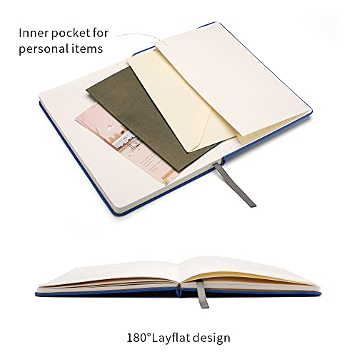 Deziliao Hardcover Notebook Journal 160 Pages, Lined Journal Notebooks for Work, 100Gsm Premium Thick Paper with Pocket, Medium 5.7"x8.4" (Blue, Ruled)