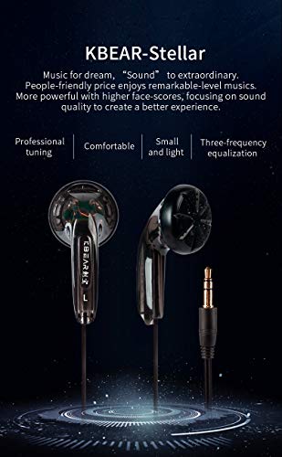 Kinboofi KBEAR Stellar Lightweight Stereo Earbud Headphones, Classic Style Earbud Black Earphone Wired Headset (Clear Black NO Mic)…