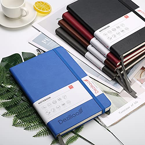 Deziliao Hardcover Notebook Journal 160 Pages, Lined Journal Notebooks for Work, 100Gsm Premium Thick Paper with Pocket, Medium 5.7"x8.4" (Blue, Ruled)