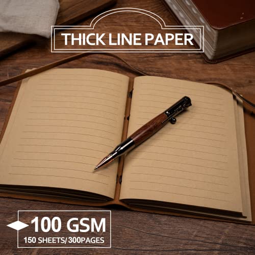 SHALORY Leather Journal Notebook for Men and Women - 5x7 inches Leather Bound Daily Notepad-300 Kraft Lined Pages Leather Notebook for Business, Travel, Diary, Sketchbook Gift. (5"x 7", Dark Brown)