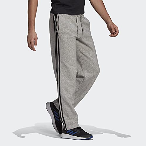 adidas Men's Essentials Fleece Open Hem 3-Stripes Pants, Medium Grey Heather, Small
