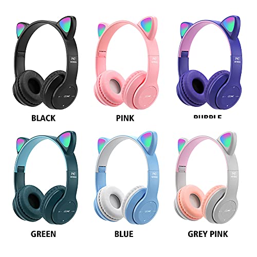 UXELY Cute Cat Ears Light Up Wireless Gaming Headset, Bluetooth 5.0 Headphones with LED Lights, Stretchable, Foldable, Adjustable Gaming Headphones for Kids Adults(Purple)