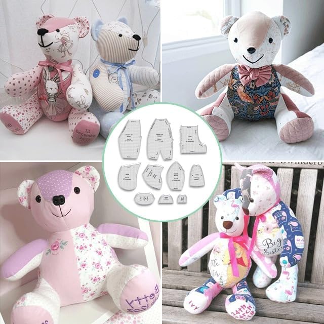 Memory Bear Template Ruler Set,10 PCS Memory Bear Template Ruler Set Acrylic Quilting Template Cutting Set for Sewing Bear Pattern Template Home Sewing Art Craft(10inch-Without an Instruction Manual)