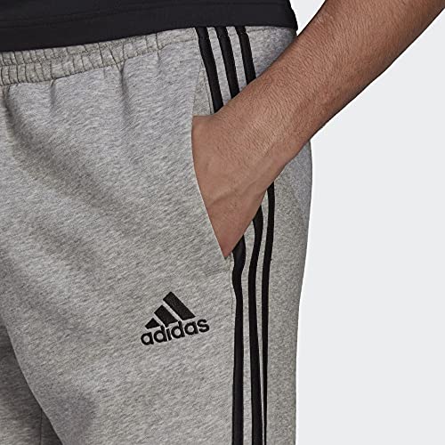 adidas Men's Essentials Fleece Open Hem 3-Stripes Pants, Medium Grey Heather, Small
