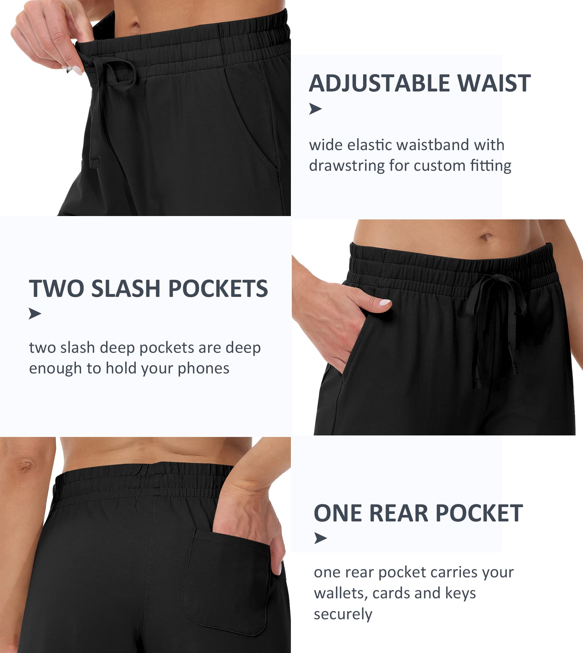 Cakulo Womens Capri Pants Wide Leg Yoga Capris Summer High Waisted Casual Lounge Cropped Pants with Pockets Black S