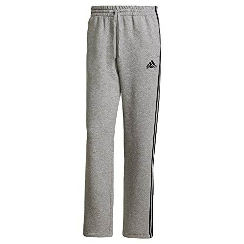 adidas Men's Essentials Fleece Open Hem 3-Stripes Pants, Medium Grey Heather, Small