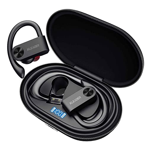 XLEADER Sports Wireless Headphones Sport3 Pro LED Display Bluetooth Sport Earbuds with Charging Case 6 Pairs Ear Tips Mic USB-C 48H Playtime IPX7 Waterproof Earphones for Running Workout Fitness Gym