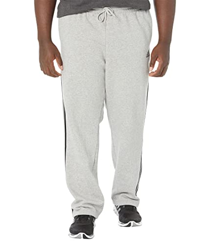 adidas Men's Essentials Fleece Open Hem 3-Stripes Pants, Medium Grey Heather, Small