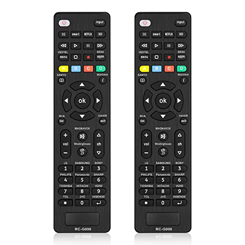 2 PCS Universal IR TV Remote Control for TCL, LG, Hisense,Samsung, Philips, Vizio, Sharp, Sony, Panasonic, Sanyo, Insignia, Toshiba and Other Brands Smart TV with Netflix 3D Shortcut Buttons No Voice