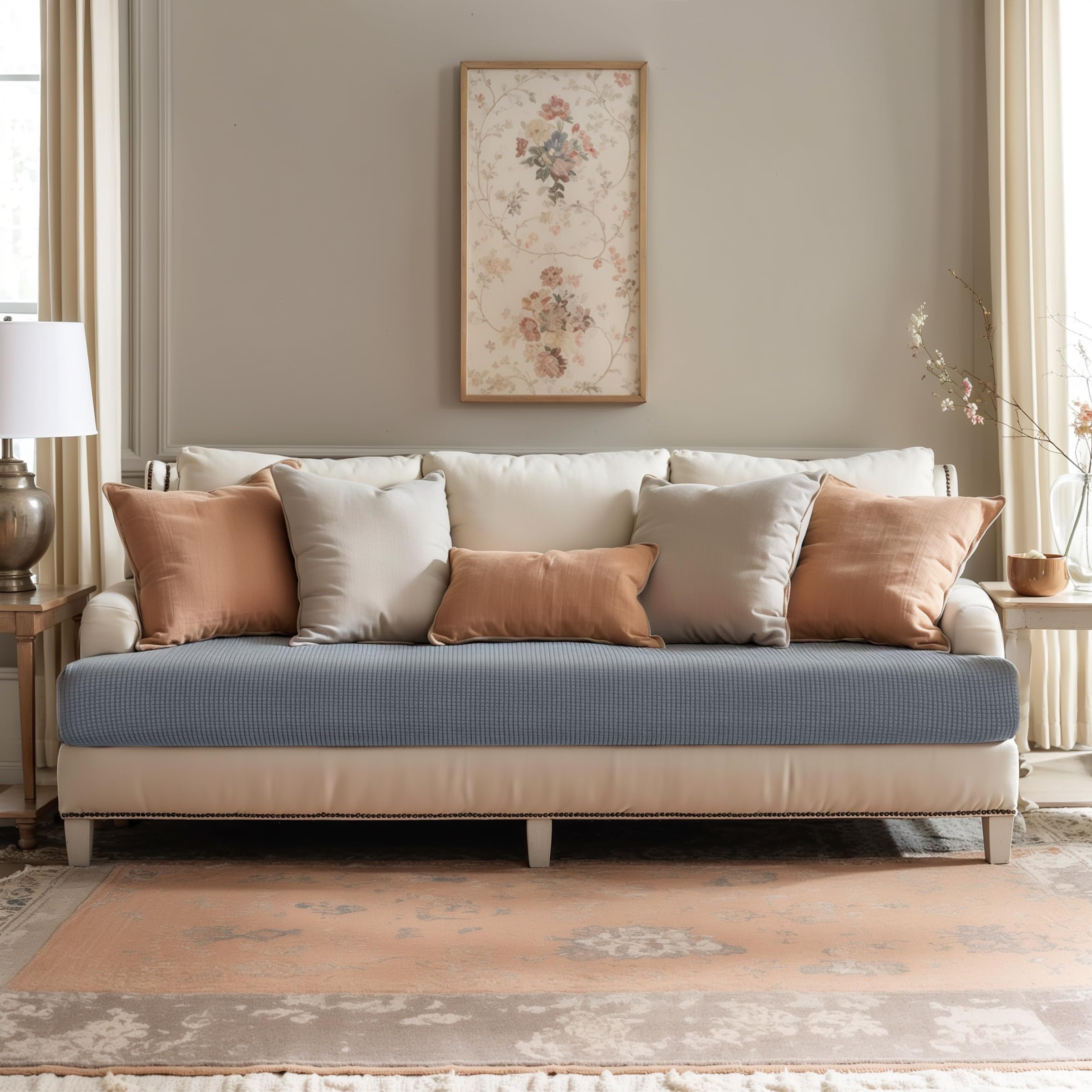 SUBRTEX Stretch Couch Cushion Cover, Sofa Cushion Furniture Protector, Couch Seat Slipcover, High Elasticity for RV Living Room (Loveseat Cushion, Light Grey)