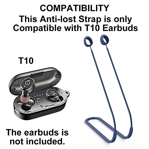smaate Anti-Lost Strap Compatible with TOZO T10 Earbuds, Soft Silicone Cord for Sports, Black