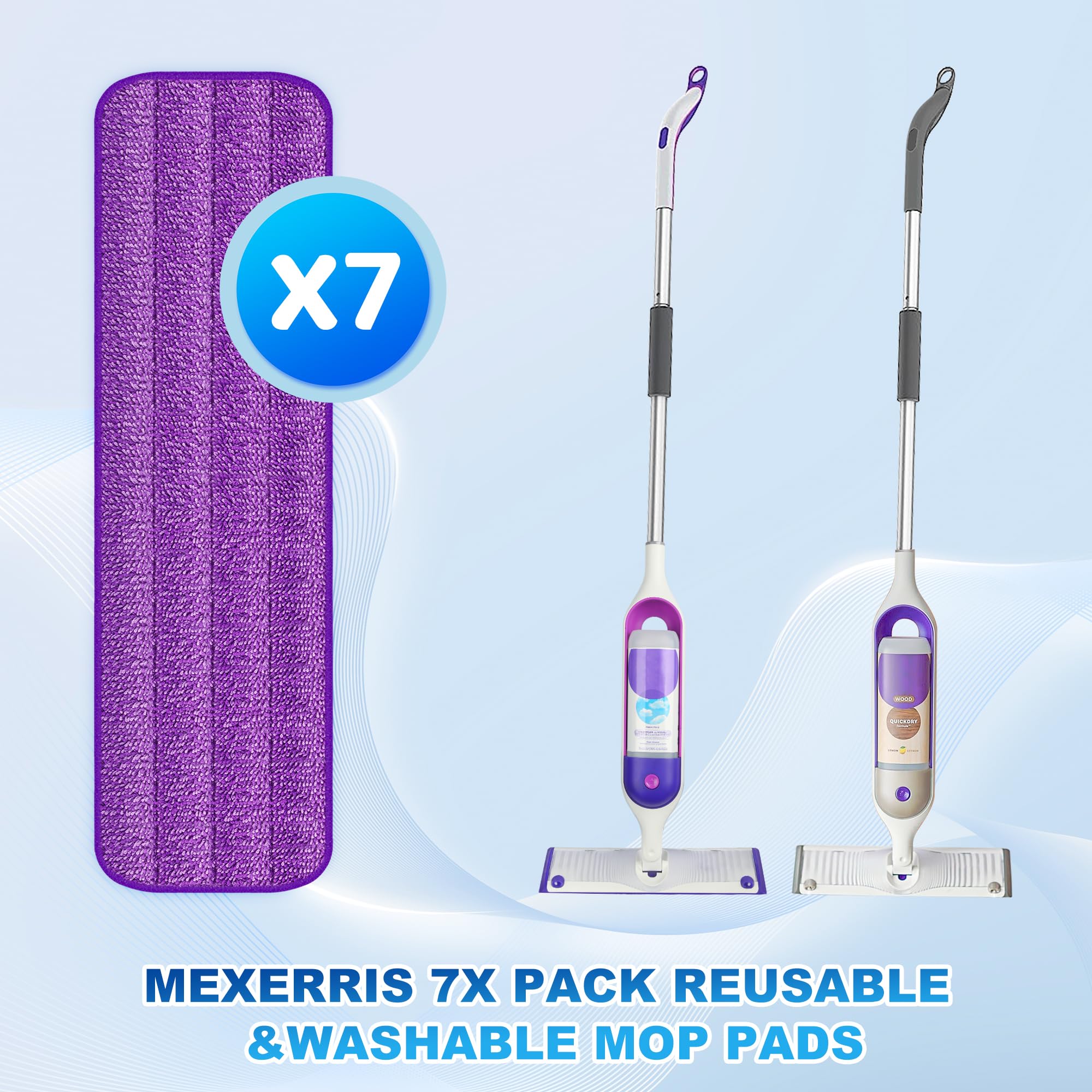 7 Pack Reusable Microfiber Mop Pads for Swiffer PowerMop - MEXERRIS Microfiber Wet Pads Refills PowerMop Pads Machine Washable Hard Wood Floor Mop Pads Replacement for 13''-15'' Spray Wet Mops