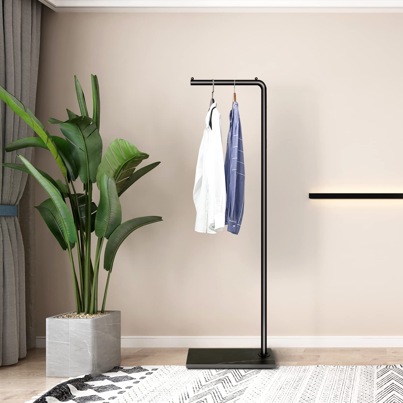 Aolohomy Metal Coat Rack, Modern Clothing Tree with Heavy-weight Slate Base, Small Coat Stand for Entryway/Bedroom/Hallway, Standing Plant Hanger, Matte Black