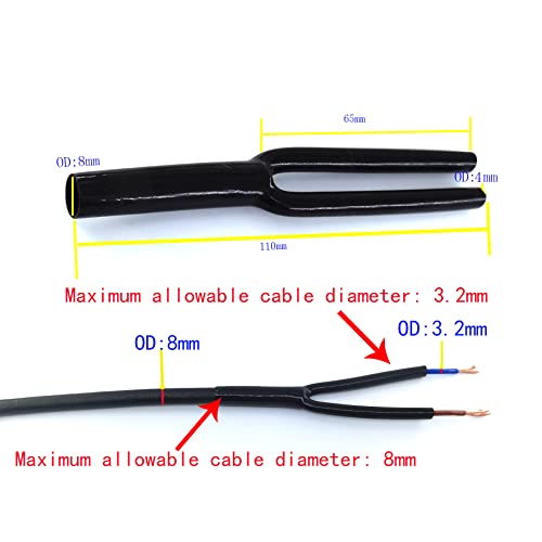 WJSTN Speaker Wire Pants(Y Boot) Cable Pants 8mm 2-Conductor, Black (Pack of 12) Insulated Heat shrinkable Tube (Shrink Ratio2:1,6ft)