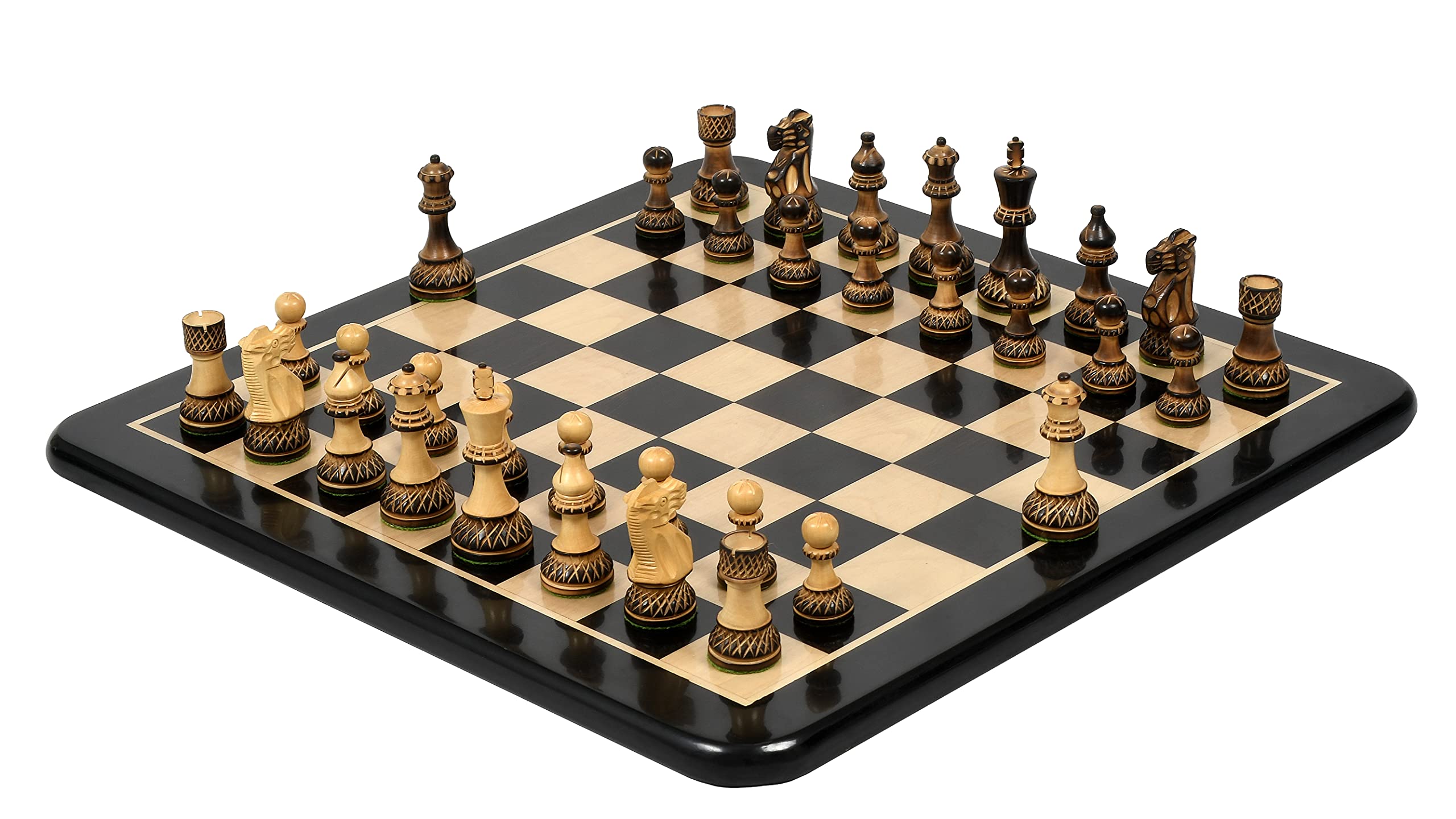 CHESSBAZAAR 3.8" King Burnt Blazed Chess Set for Adults & Kids, Wooden Chess Pieces only in Burnt Boxwood