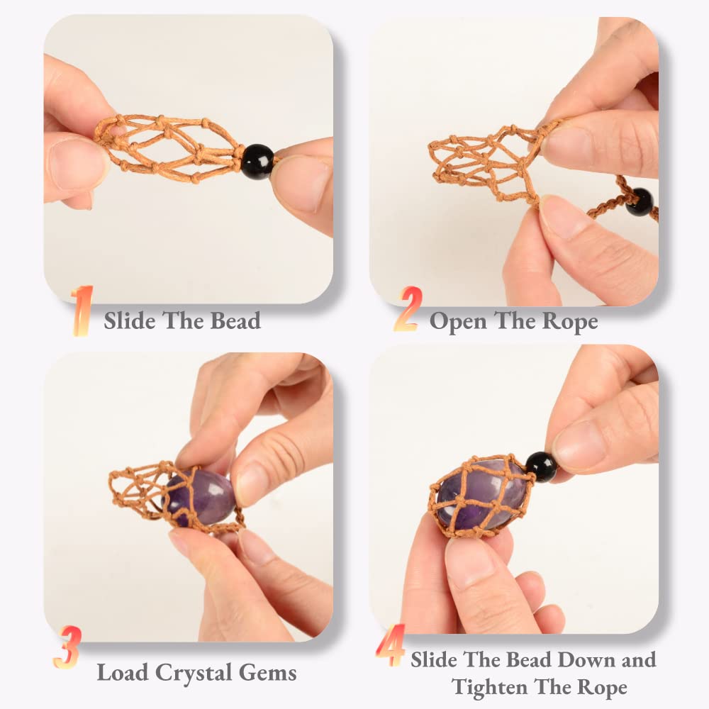 VNVETYTO 18 PCS Crystal Cage Necklace Holder Cord Empty Stone Holder Replacement Hand-Woven Cord with Adjustable Length (9 Black + 9 Beige)